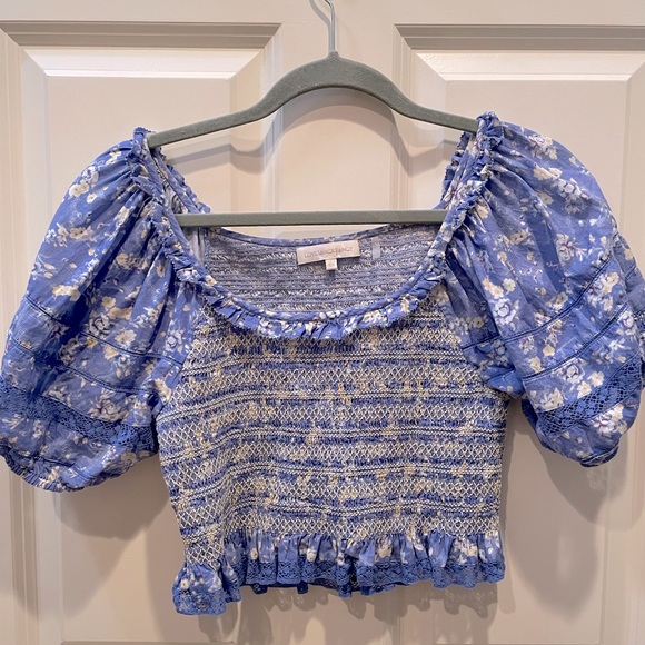 LoveShackFancy | Tops | Loveshackfancy Molly Smocked Floral Puff Sleeve ...